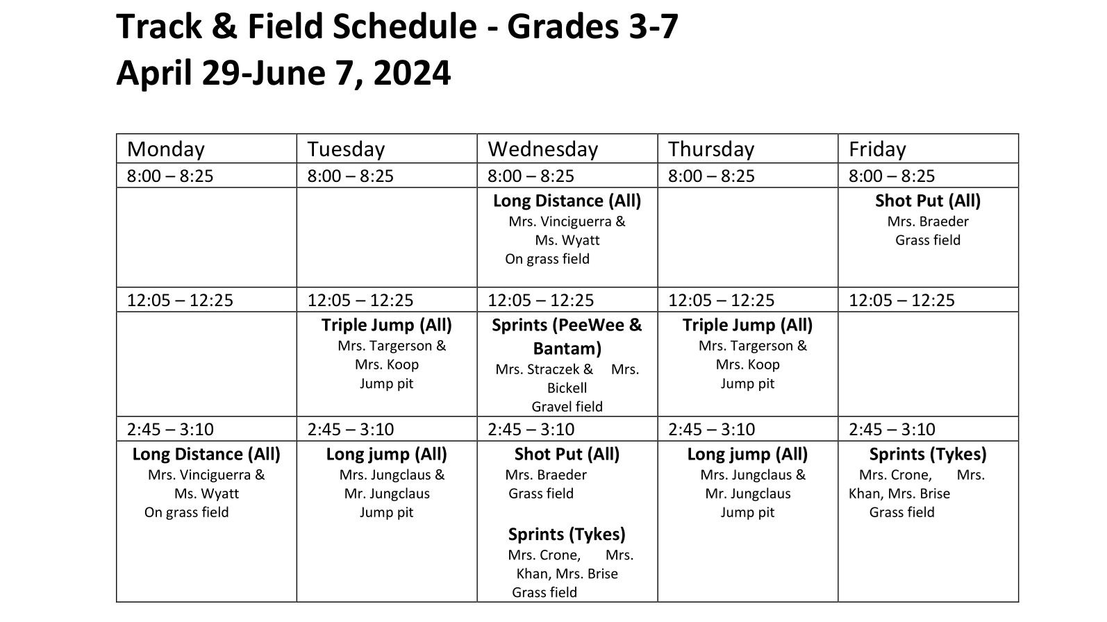 Track & Field Schedule