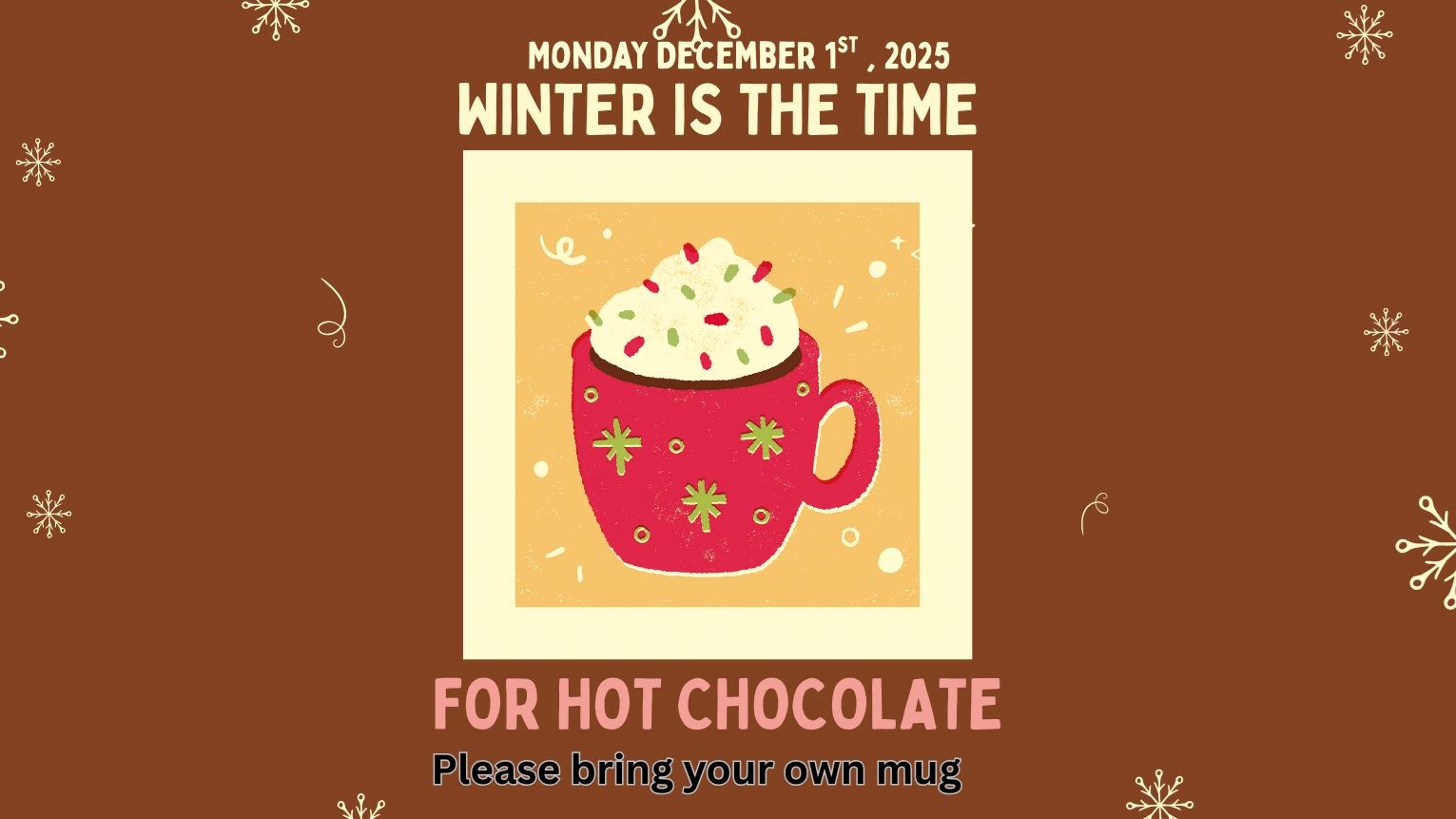 Hot Chocolate Monday: Please bring your own mug