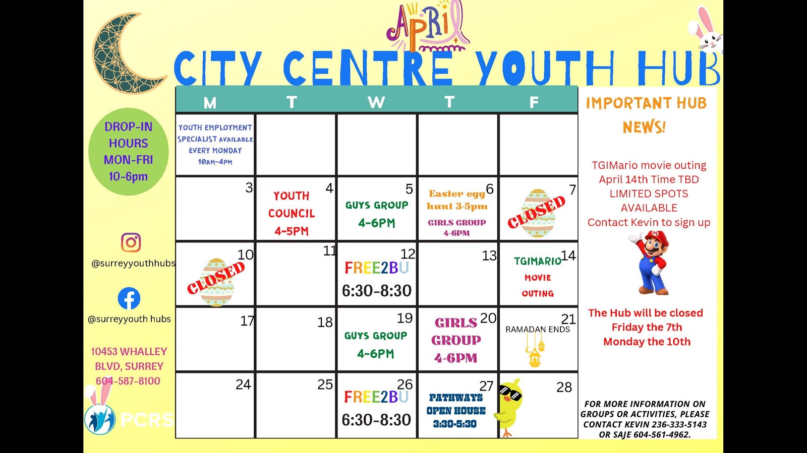 Surrey Youth Hubs April Activities - Click to see more!