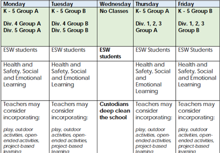COVID Weekly Schedule - June 2020